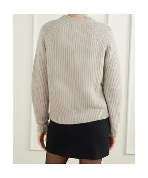 LISA YANG Ribbed Crew Neck Sweater - Beige