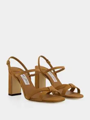 JIMMY CHOO Elsy Block Heel 85 Sandals - Toffee