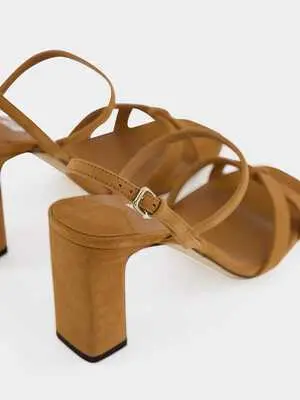 JIMMY CHOO Elsy Block Heel 85 Sandals - Toffee
