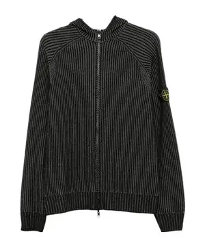 Stone Island Ribbed-knit Zip-up Cardigan - Black