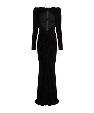 Balmain Long Velvet And Lace Dress