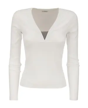 Brunello Cucinelli V-neck Long Sleeved Top - White