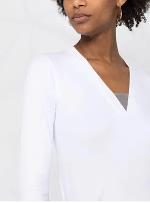 Brunello Cucinelli V-neck Long Sleeved Top - White