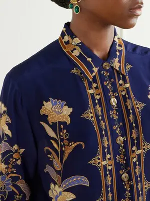 Farm Rio Liz Printed Crepe De Chine Shirt