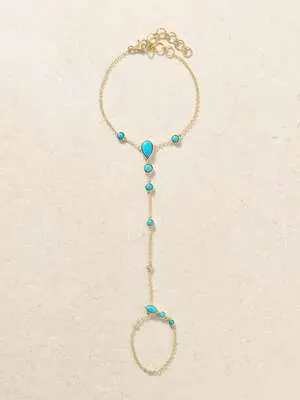 Shay 18-karat Gold, Turquoise And Diamond Hand Bracelet - Blue