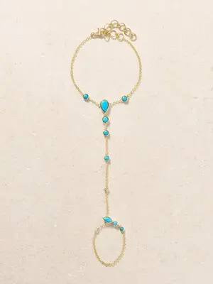 Shay 18-karat Gold, Turquoise And Diamond Hand Bracelet - Blue