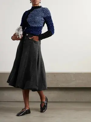 Sea Patchwork Denim Mid-length Skirt