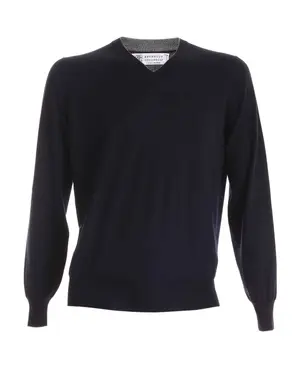 Brunello Cucinelli Ribbed-knit V-neck Jumper - Black