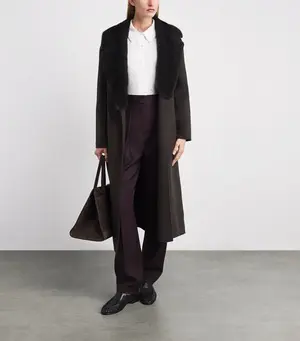 Kiton Cashmere Mink-lapel Wrap Coat