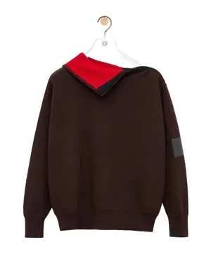 Loewe Zip-neck Patch Knitted Sweater - Brown