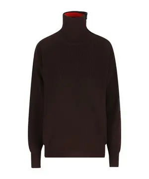 Loewe Zip-neck Patch Knitted Sweater - Brown
