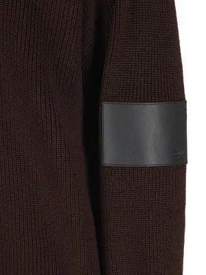 Loewe Zip-neck Patch Knitted Sweater - Brown