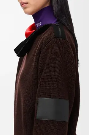 Loewe Zip-neck Patch Knitted Sweater - Brown