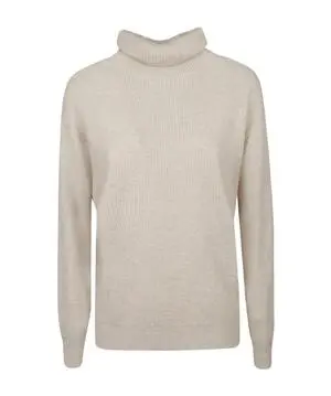 Brunello Cucinelli High Neck Knitted Jumper - Oyster