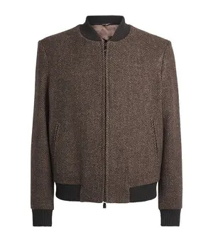 Corneliani Wool Herringbone Bomber Jacket - Brown