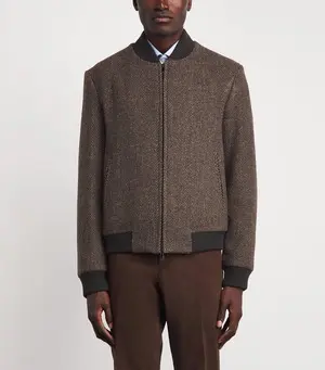 Corneliani Wool Herringbone Bomber Jacket