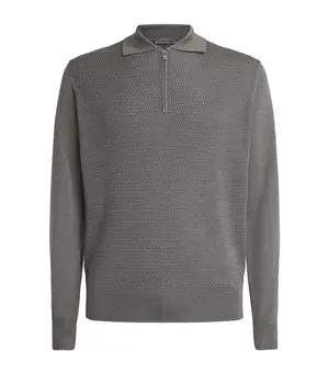 Corneliani Virgin Wool Quarter-zip Polo Sweater - Green
