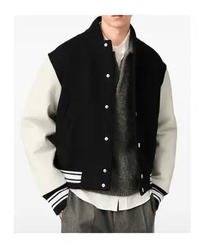 AMI Paris Wool And Leather Padded Teddy Jacket With Embroidery