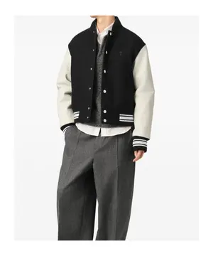 AMI Paris Wool And Leather Padded Teddy Jacket With Embroidery