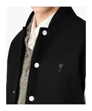 AMI Paris Wool And Leather Padded Teddy Jacket With Embroidery