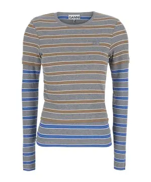 GANNI Long-sleeve Top In Double Stripe