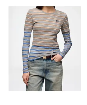 GANNI Double Layer Striped Long Sleeve Top