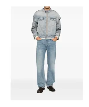 HAIKURE Distressed Panelled Denim Jacket - Light Blue