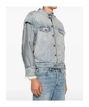 HAIKURE Distressed Panelled Denim Jacket - Light Blue