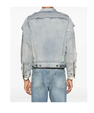 HAIKURE Distressed Panelled Denim Jacket - Light Blue