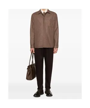 Eleventy Houndstooth Overshirt Jacket - Dark Brown