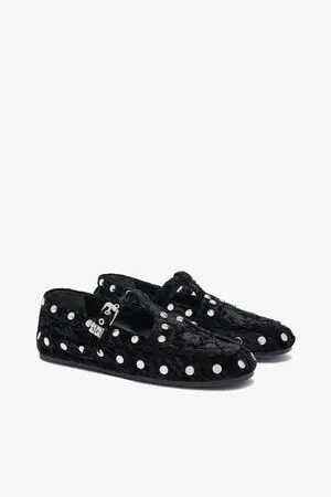GANNI Mary Jenny Moccasins In Velvet - Black
