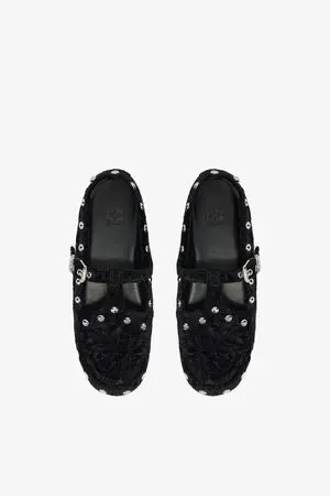 GANNI Mary Jenny Moccasins In Velvet - Black