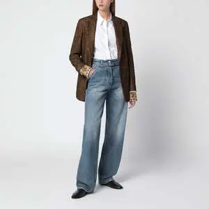 Dries Van Noten Khaki Single-breasted Jacket With Floral Jacquard Pattern - Green