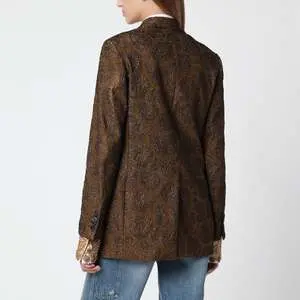 Dries Van Noten Khaki Single-breasted Jacket With Floral Jacquard Pattern - Green