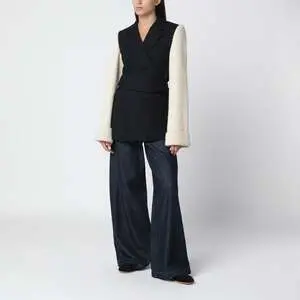 Dries Van Noten White Jacket With Ribbed Knit Sleeves