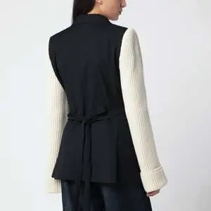 Dries Van Noten White Jacket With Ribbed Knit Sleeves