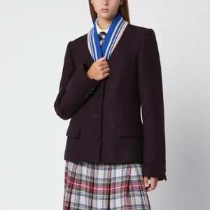 Dries Van Noten Aubergine Jacket With Striped Shawl Collar