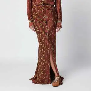 Dries Van Noten Long Rust Skirt In Floral Jacquard