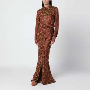 Dries Van Noten Long Rust Skirt In Floral Jacquard