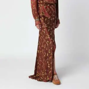 Dries Van Noten Long Rust Skirt In Floral Jacquard