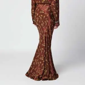 Dries Van Noten Long Rust Skirt In Floral Jacquard