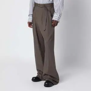 Dries Van Noten Khaki Wide-leg Cotton Trousers