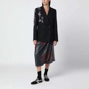 Dries Van Noten Double-breasted Jacket With Floral Sequinned Appliqués - Black