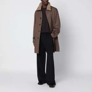 Burberry Cotton Trench Coat With Check Collar
