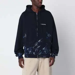 Balenciaga Navy Zip-up Sweatshirt With Paint-stain Effect