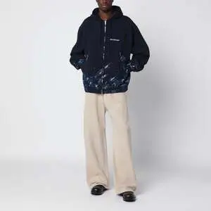 Balenciaga Navy Zip-up Sweatshirt With Paint-stain Effect