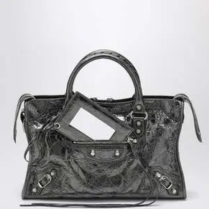 Balenciaga Small Le City Bag In Metallic Leather Grey