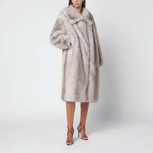 SWORD 6644 Pearl Beige Faux Fur Coat - Grey