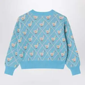 TINYCOTTONS Light Blue Wool-blend Cardigan With Goose Pattern