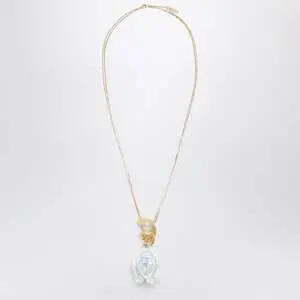 Chloé Gold-tone Necklace With White/blue Floral Pendant White